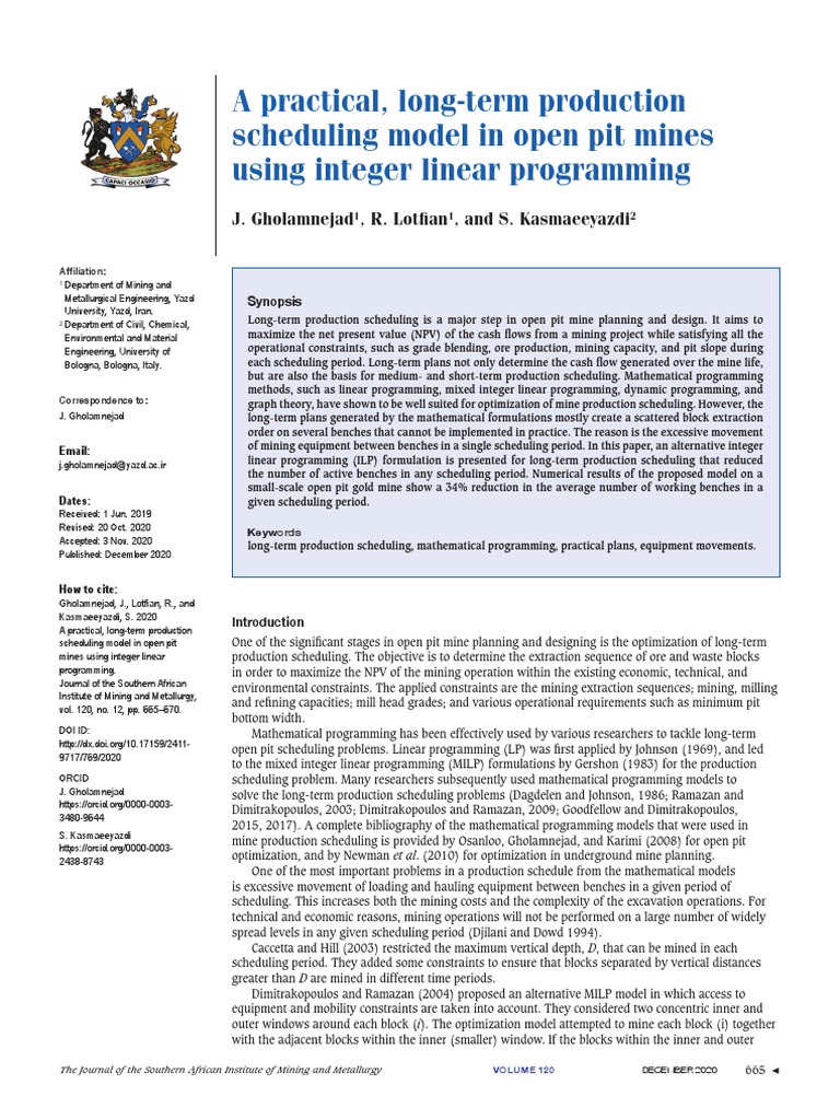 A Practical, Long-Term Production Scheduling Model in Open Pit Mines Using Integer Linear ...