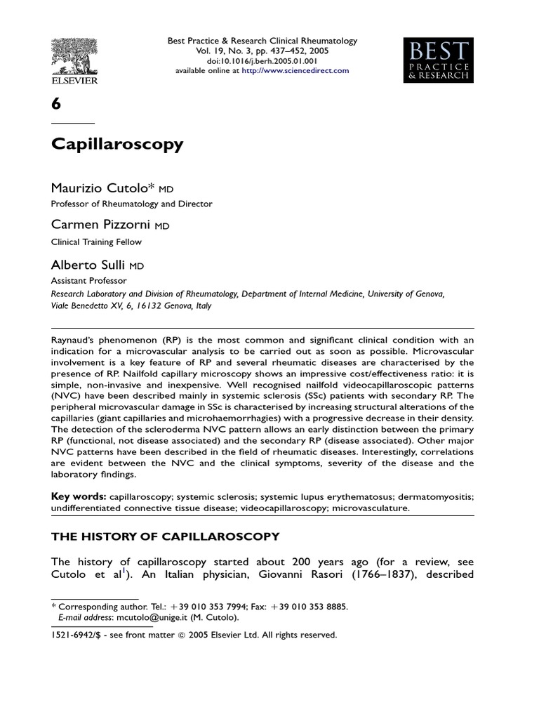 Capillaroscopy Info | PDF | Rheumatology | Psoriasis