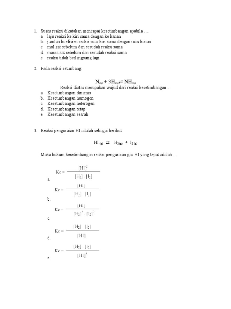 (Kumpulan Soal Latihan) Kesetimbangan Kimia | PDF