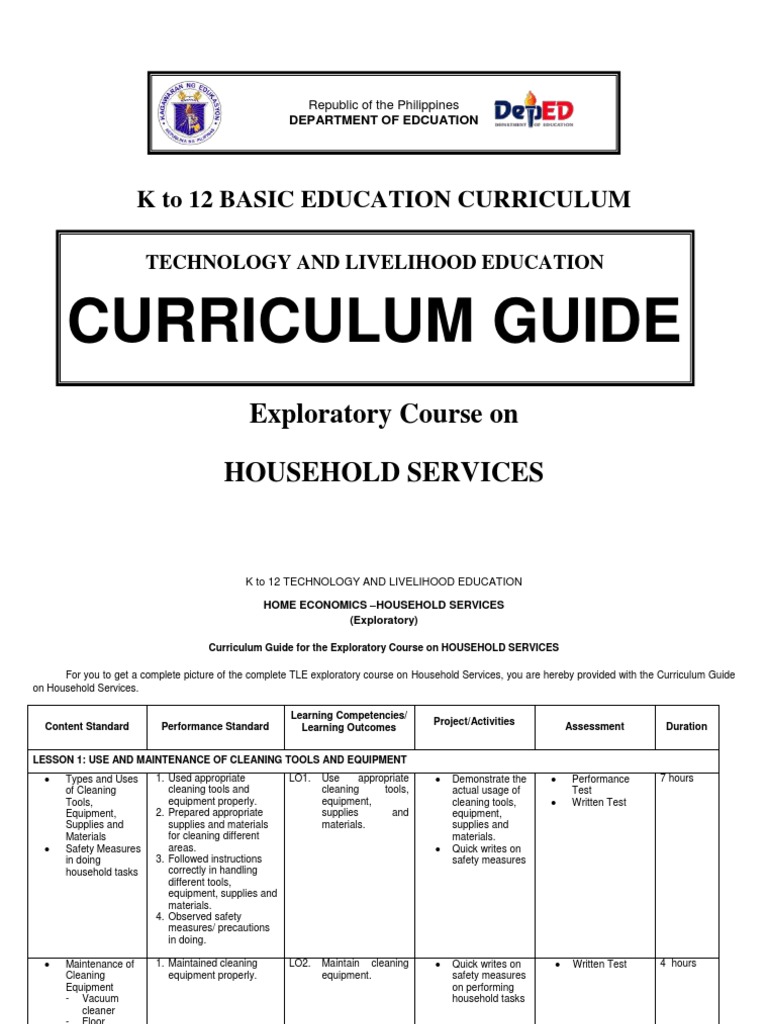 Curriculum Guide: Exploratory Course On Household Services | PDF ...