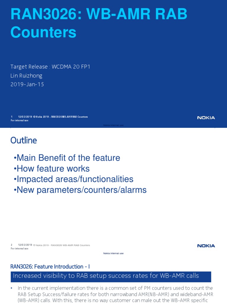 RAN3026 WB AMR RAB Counters Feature Training | PDF | Computing | Information And Communications ...