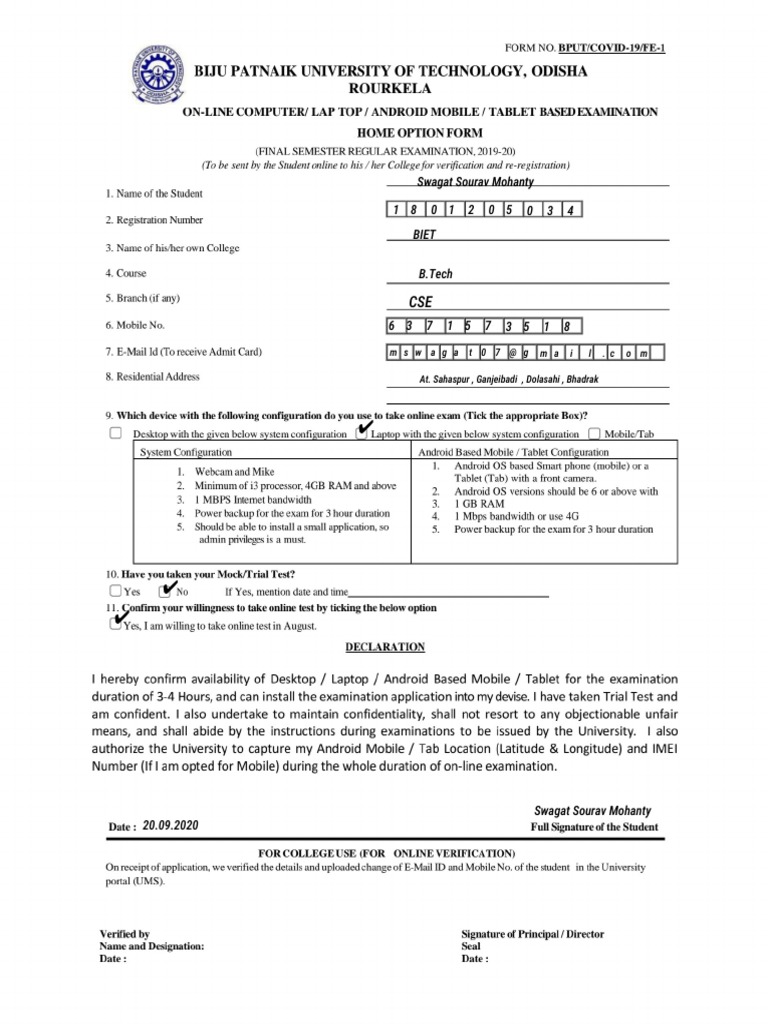 Annexure-2 Online Exam Form | PDF
