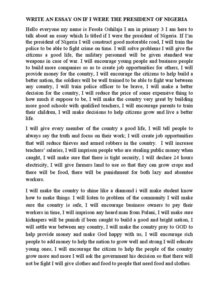 Write An Essay On If I Were The President of Nigeria | PDF | Teachers