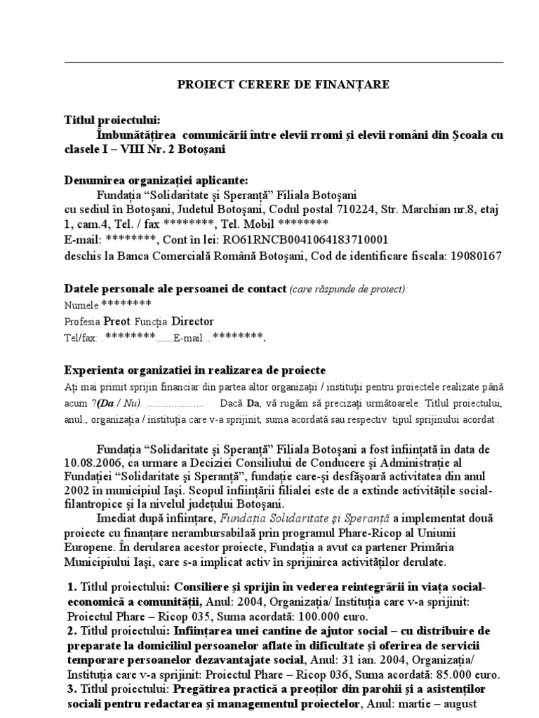 Proiect Cerere Finantare
