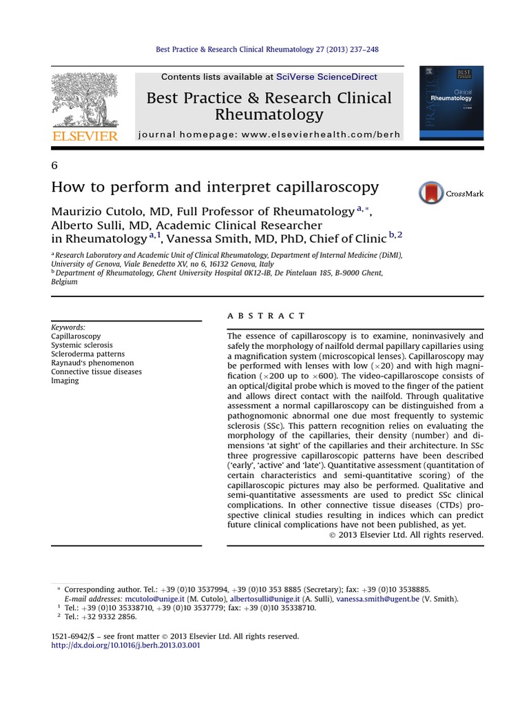 How To Perform and Interpret Capillaroscopy. | PDF | Angiogenesis ...