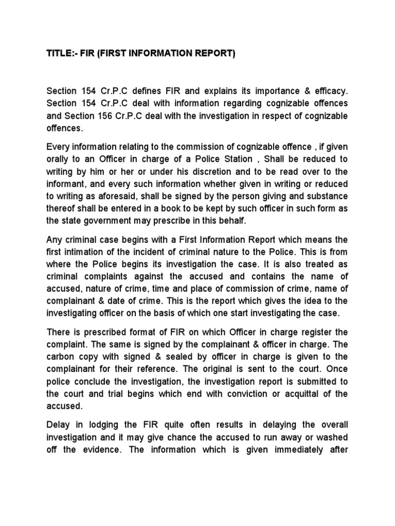 Title:-Fir (First Information Report) | PDF | Crime & Violence | Crimes