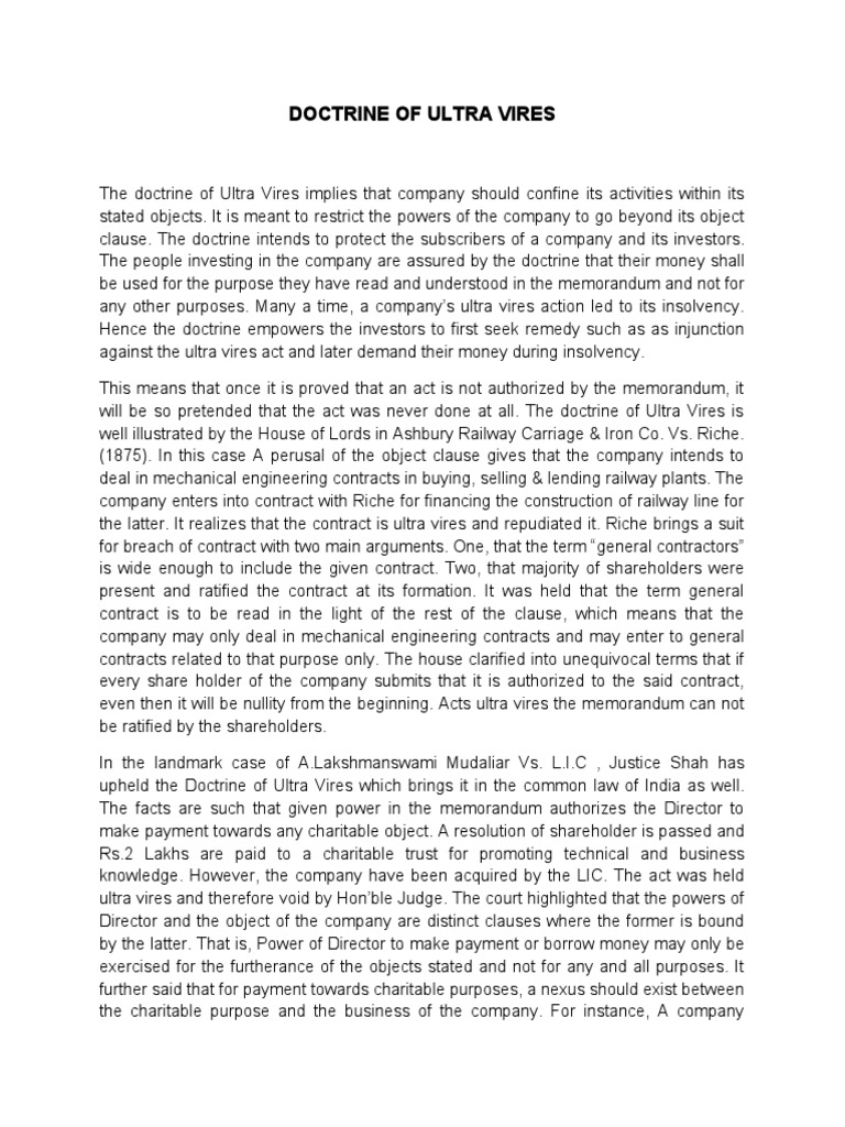 Doctrine of Ultra Vires | PDF | Legal Concepts | Business Law