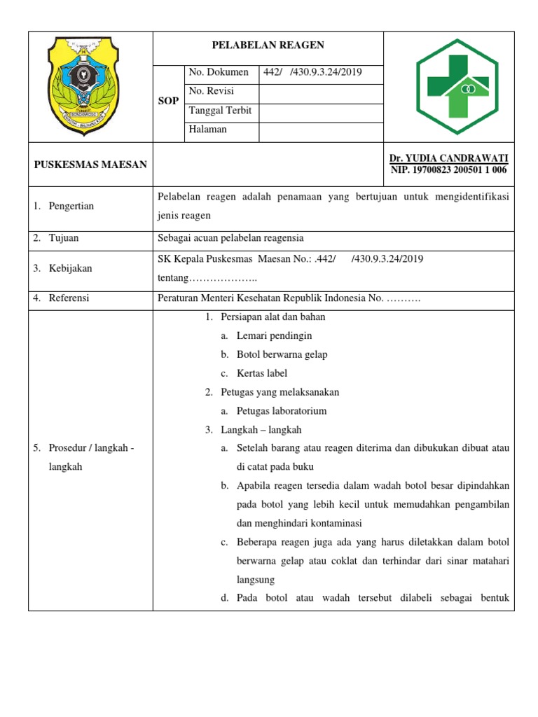 Prosedur Pelabelan Reagen Laboratorium | PDF