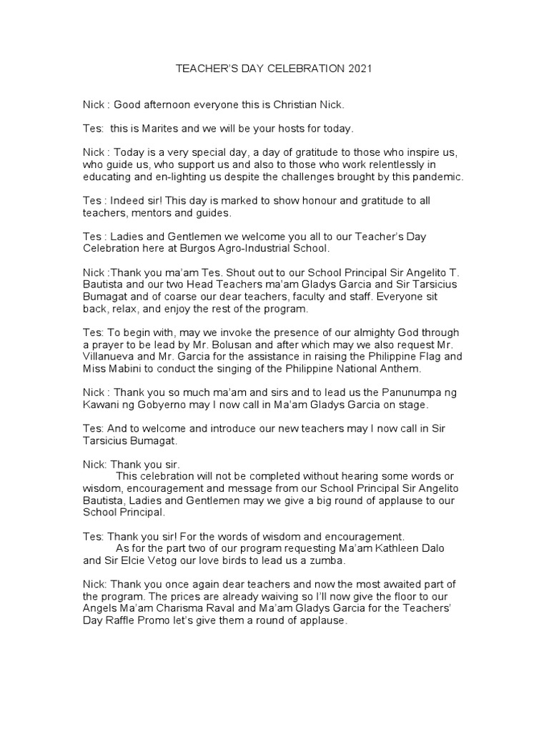 Teachers Day Script | PDF