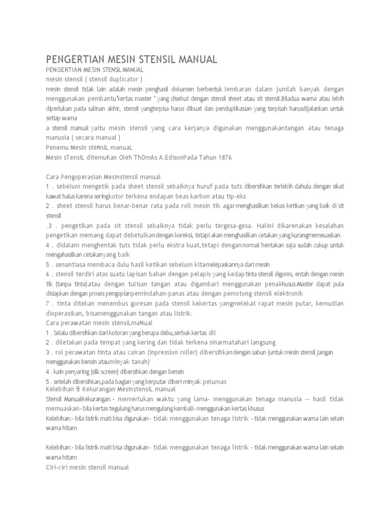 PENGERTIAN MESIN STENSIL MANUAL Ibu Nurjaya | PDF