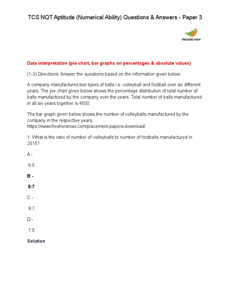 TCS NQT Aptitude (Numerical Ability) Questions & Answers - Paper 3 ...