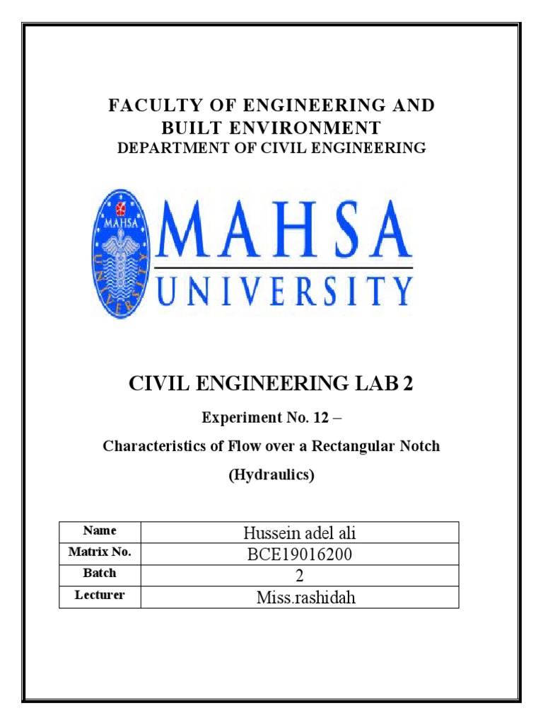 Flow Over A Rectangular Notch DONE | PDF | Fluid Dynamics | Flow ...