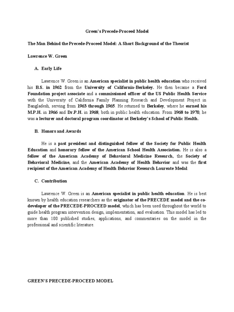 Green's Precede-Proceed Model | PDF | Cognition | Health Sciences