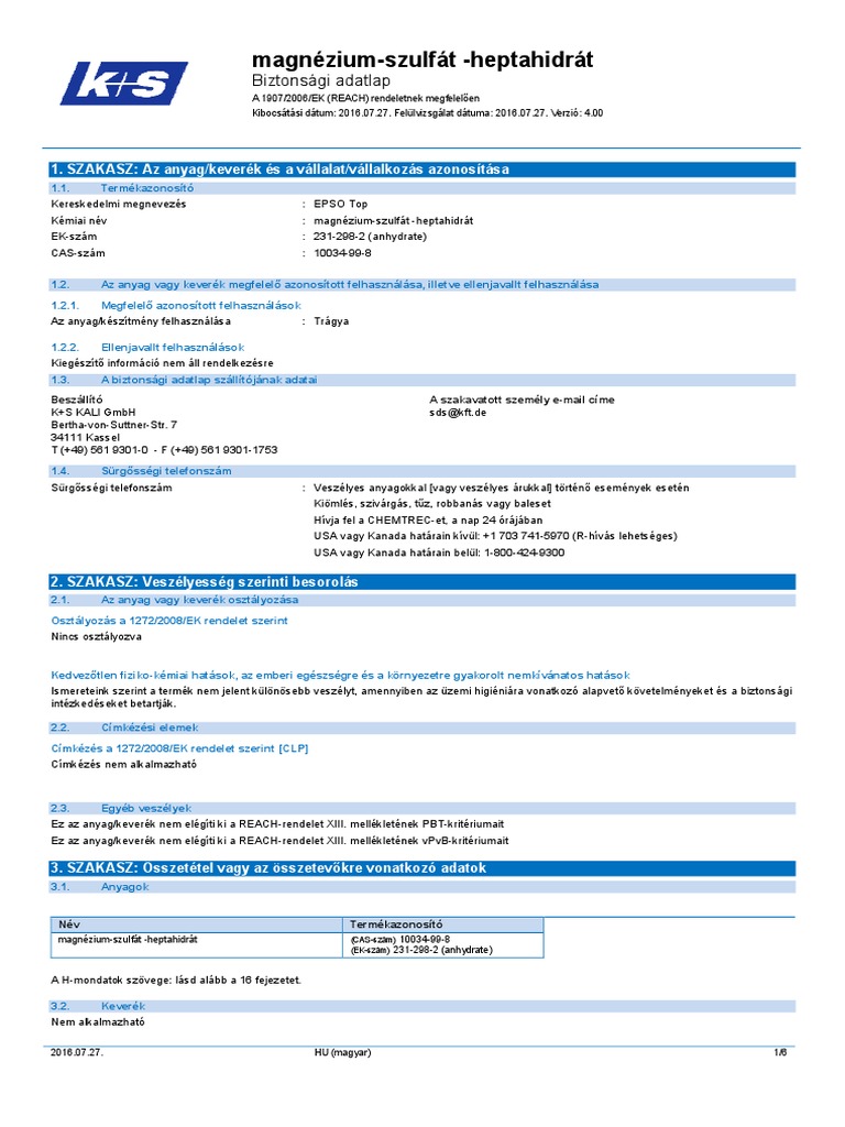 Epso Top® Biztonsagtechnikai Adatlap | PDF