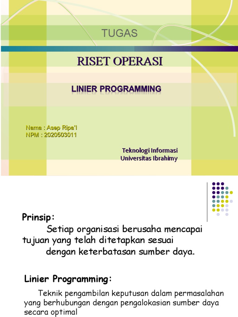 Tugas Riset Operasi | PDF | Metode & Bahan Ajar | Teknologi & Rekayasa