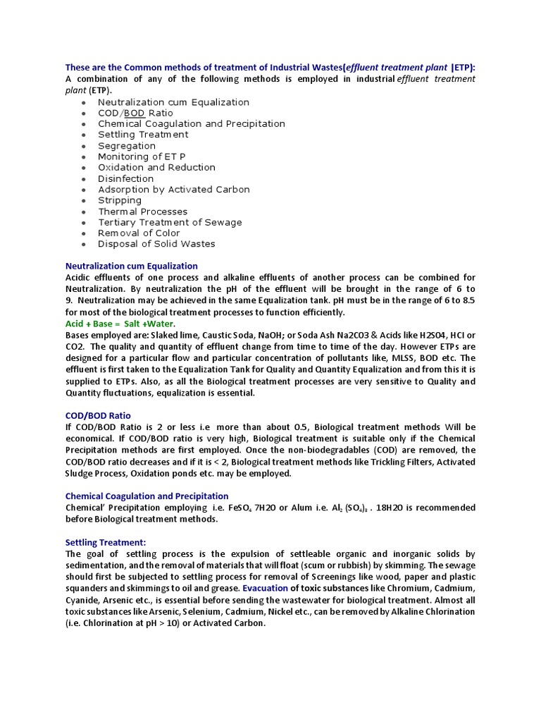 Common Methods of ETP Process | PDF | Sewage Treatment | Water Purification