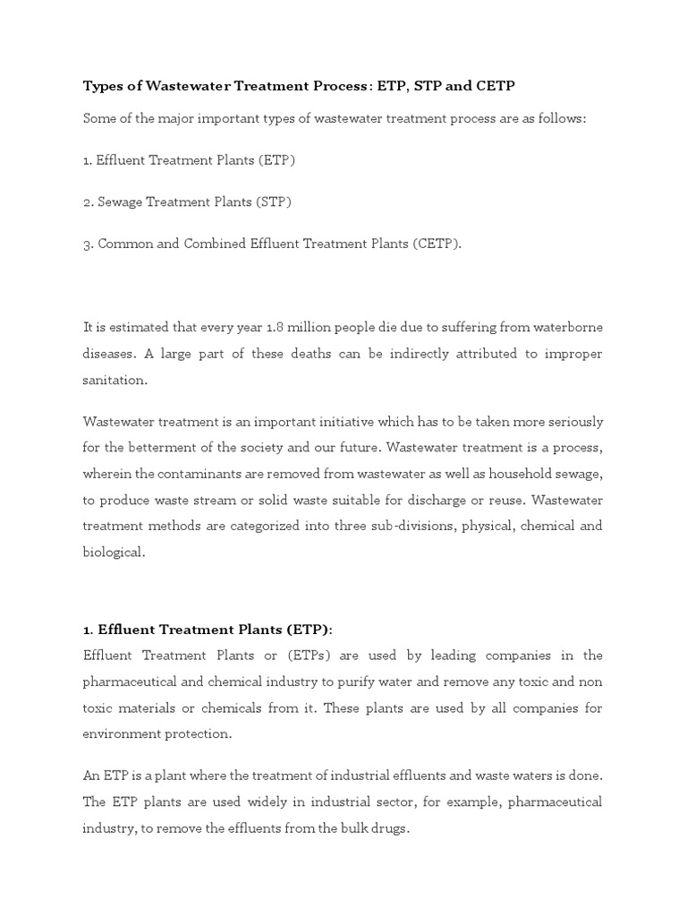 Types of Wastewater Treatment Process | PDF | Sewage Treatment ...