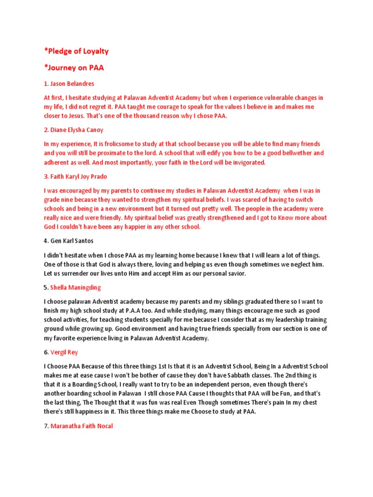 Pledge of Loyalty Journey On PAA | PDF | Jesus | Teachers