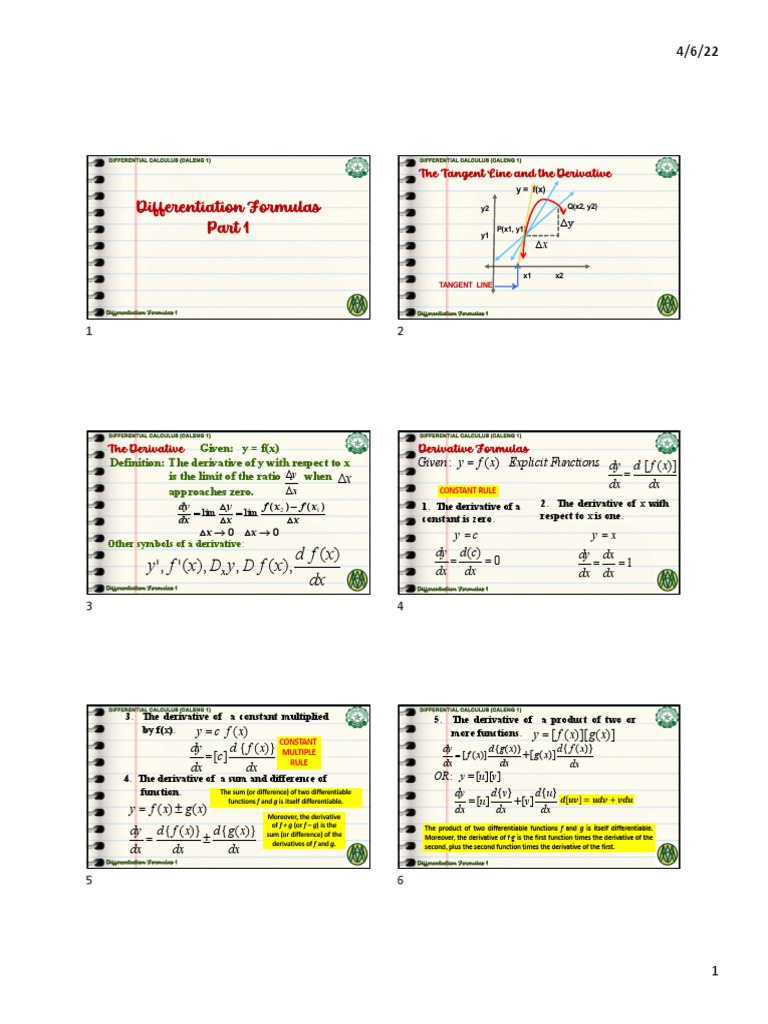SV Lesson 3 Differentiation Formula Part 1 | PDF | Derivative | Calculus