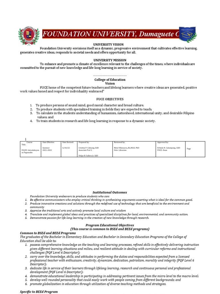 Introduksyon sa Pagsasalin Syllabus | PDF | Curriculum | Learning