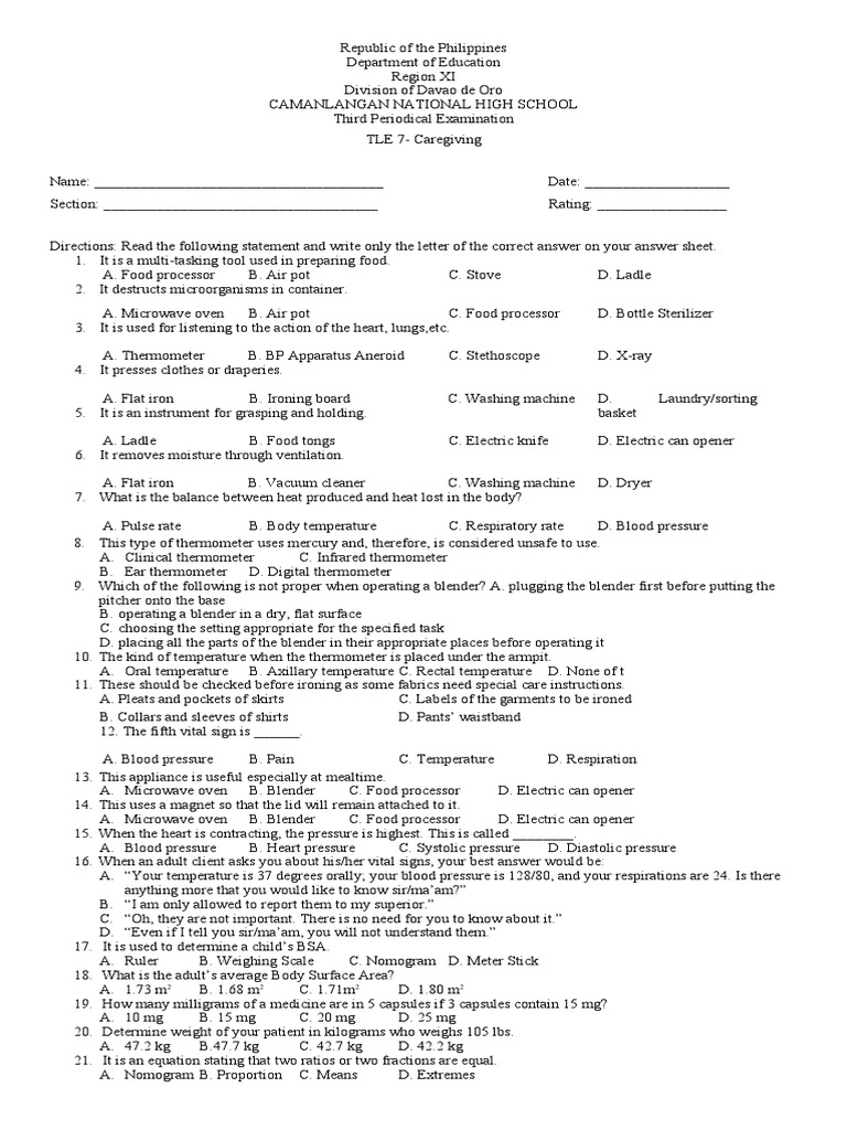 Tle Periodical Examination | PDF | Personal Protective Equipment | Kilogram