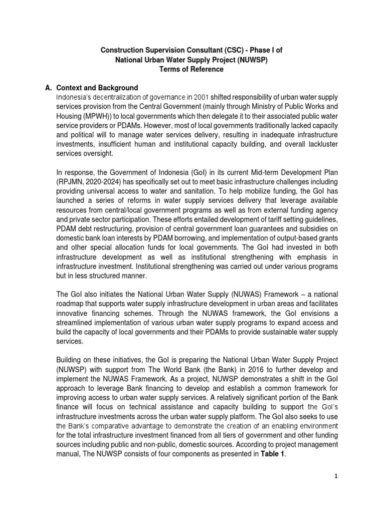 TOR - Konsultan Supervisi TA 2021 PHASE I | PDF | Quality Assurance ...