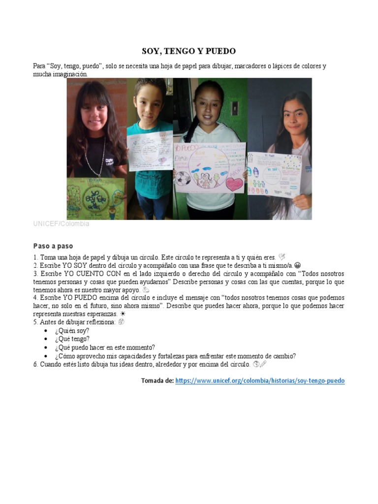 Actividad "Soy, Tengo, Puedo" de UNICEF | PDF