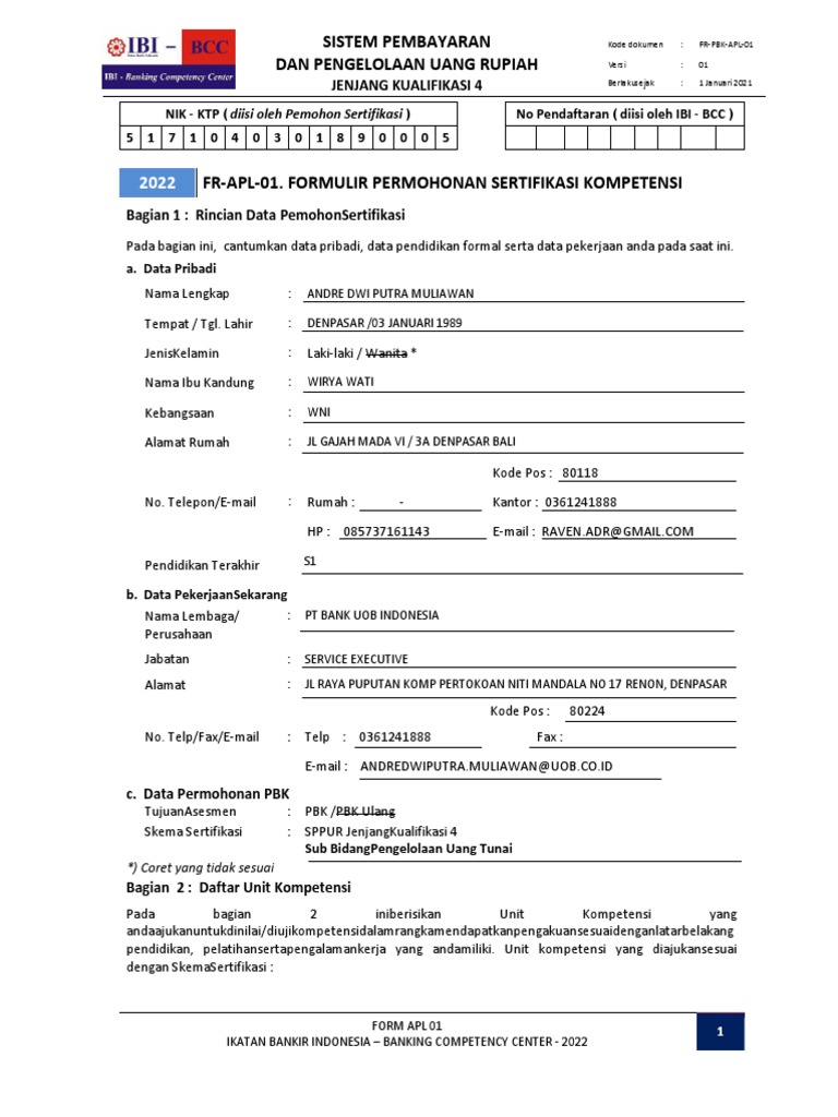 Surat Permohonan Sertifikasi APL | PDF | Bisnis | Hukum