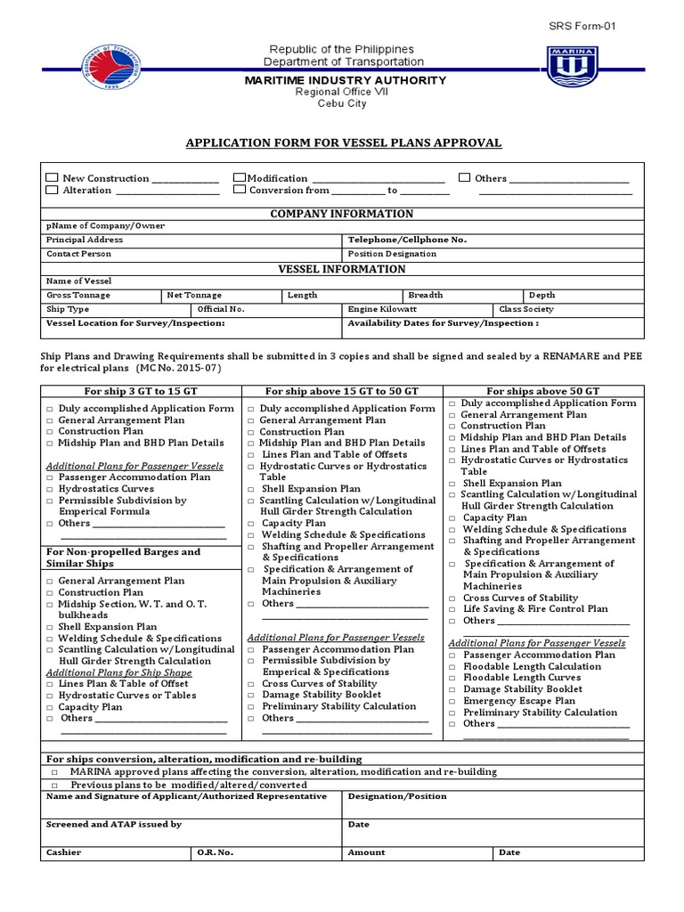 SRS Form-01 - Vessel Plan Approval | PDF | Ships | Tonnage