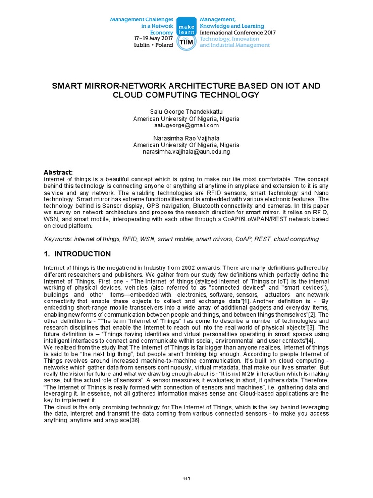 Smart Mirror-Network Architecture Based on IoT and Cloud Computing ...