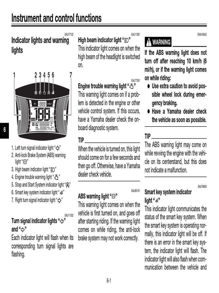 Yamaha Nmax Instrument and Control Functions | PDF | Anti Lock Braking ...