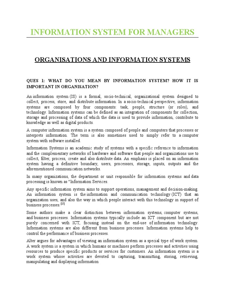 Information System For Managers | PDF | Information System | Electronic ...
