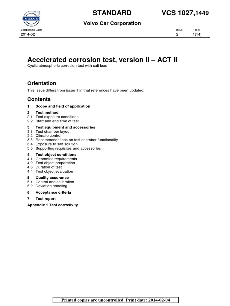 Standard VCS 1027,: Volvo Car Corporation | PDF | Corrosion | Humidity