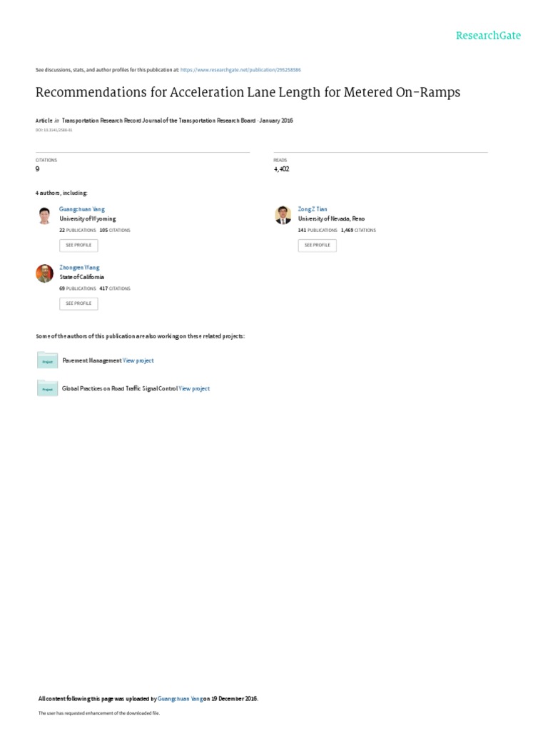 Recommendations For Acceleration Lane Length For Metered On-Ramps | PDF ...