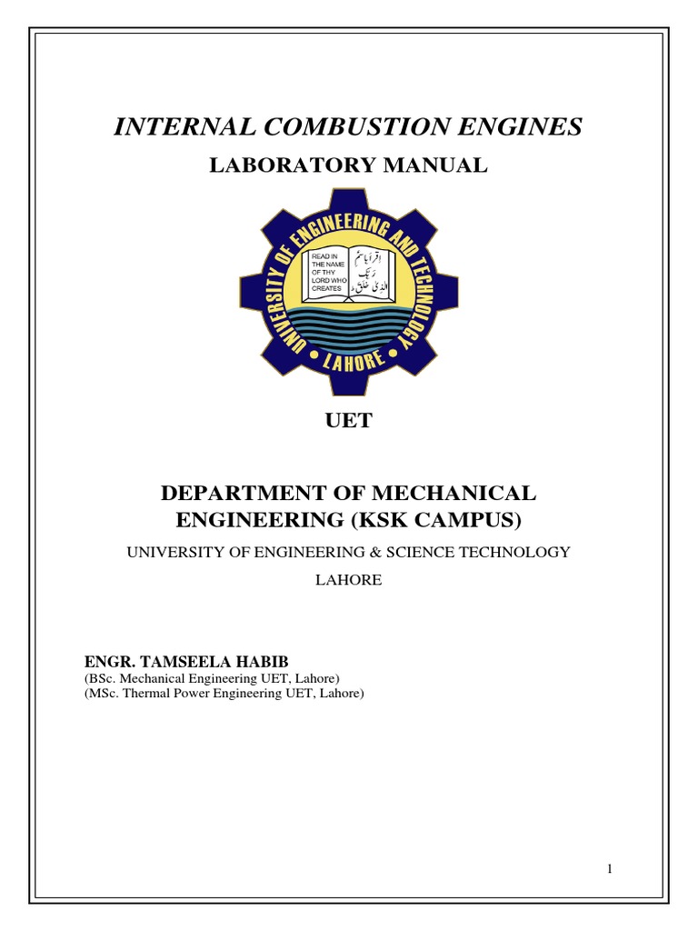 Internal Combustion Engines: Laboratory Manual | PDF | Internal Combustion Engine | Fuel Injection