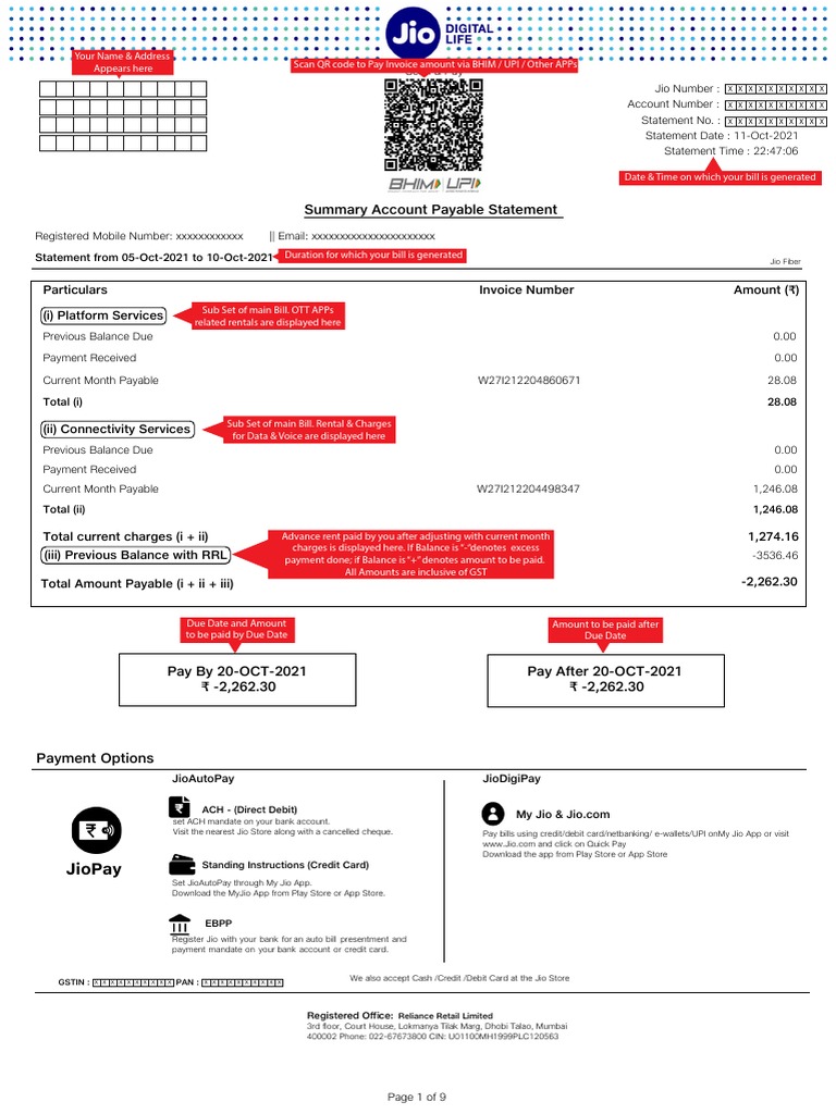 Jiofiber Postpaid Bill Format | PDF | Credit Card | Debit Card