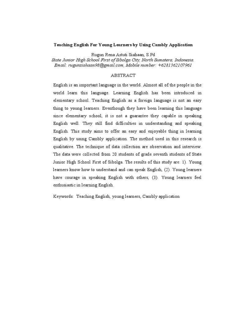 Teaching English For Young Learners by Using Cambly Application | PDF ...