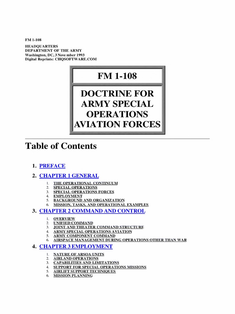 FM1 - 108 Doctrine For Army Special Operation Aviation Forces | PDF ...