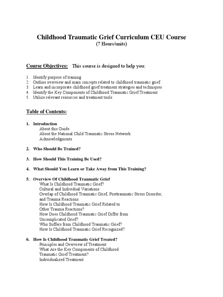 Childhood Traumatic Grief Curriculum Ceu Course Pdf Psychological