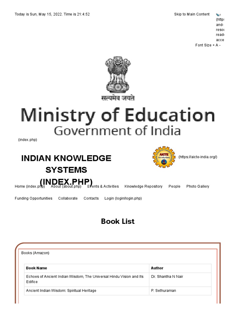 Indian Knowledge Systems (Index - PHP) : Book List | PDF | Ayurveda | Vedas