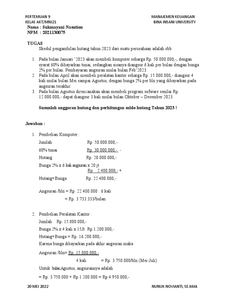 TUGAS P9 - Sukmayani Nasution Perusahaan Anggaran | PDF | Pengelolaan Keuangan & Uang