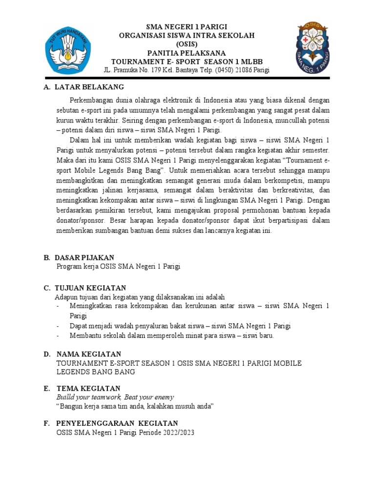 Proposal MLBB OSIS BARU | PDF