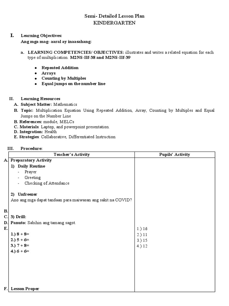 Lesson Plan Week 18 | PDF