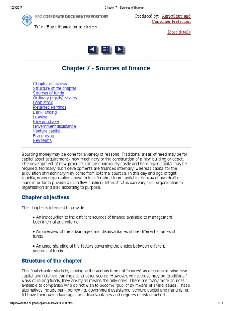 Chapter 7 - Sources of Finance | PDF | Stocks | Preferred Stock