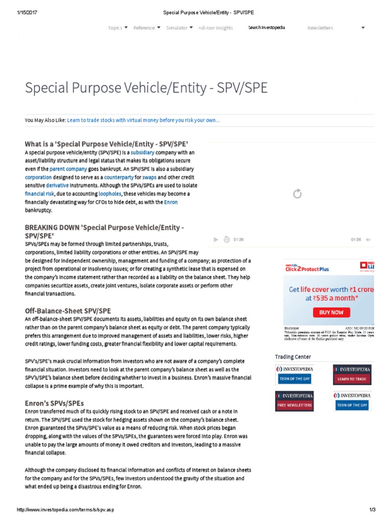 Special Purpose Vehicle - Entity - SPV - SPE | PDF | Off Balance Sheet ...