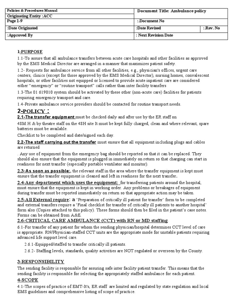 Ambulance Transfer | PDF | Emergency Medical Services | Intravenous Therapy