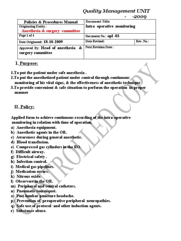 Intra Operative Monitoring | PDF | Anesthesia | Surgery