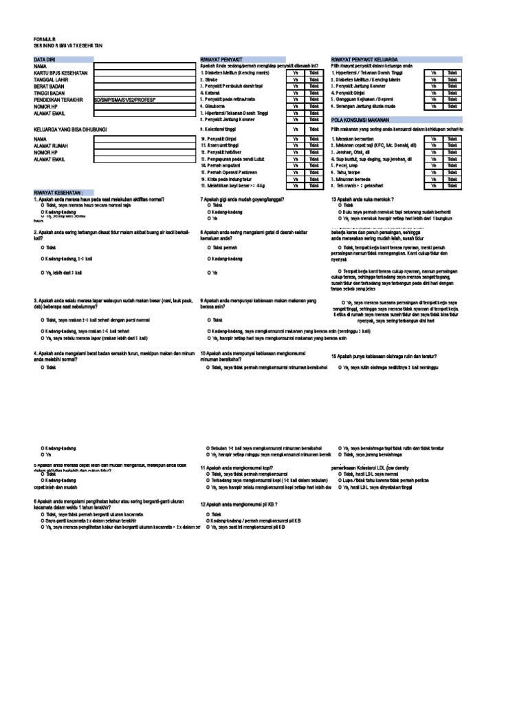 Form Skrining Riwayat Kesehatan | PDF