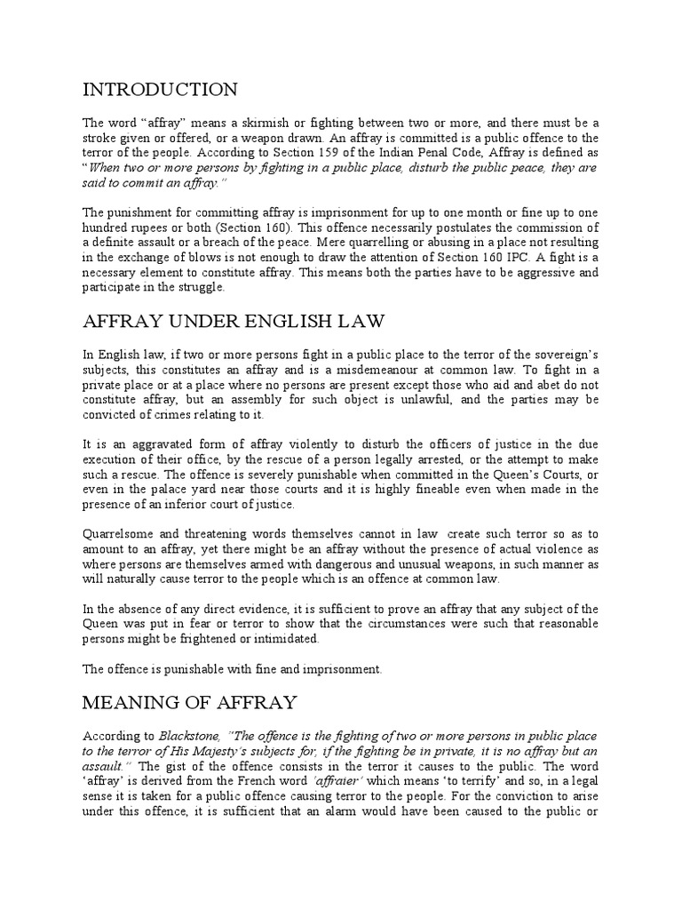 An Analysis of the Offence of Affray Under Indian Law | PDF | Assault ...