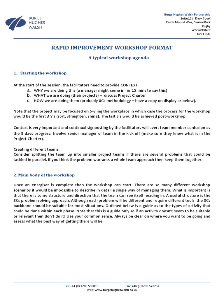 Rapid Improvement Workshop Process Pdf Cognition Business